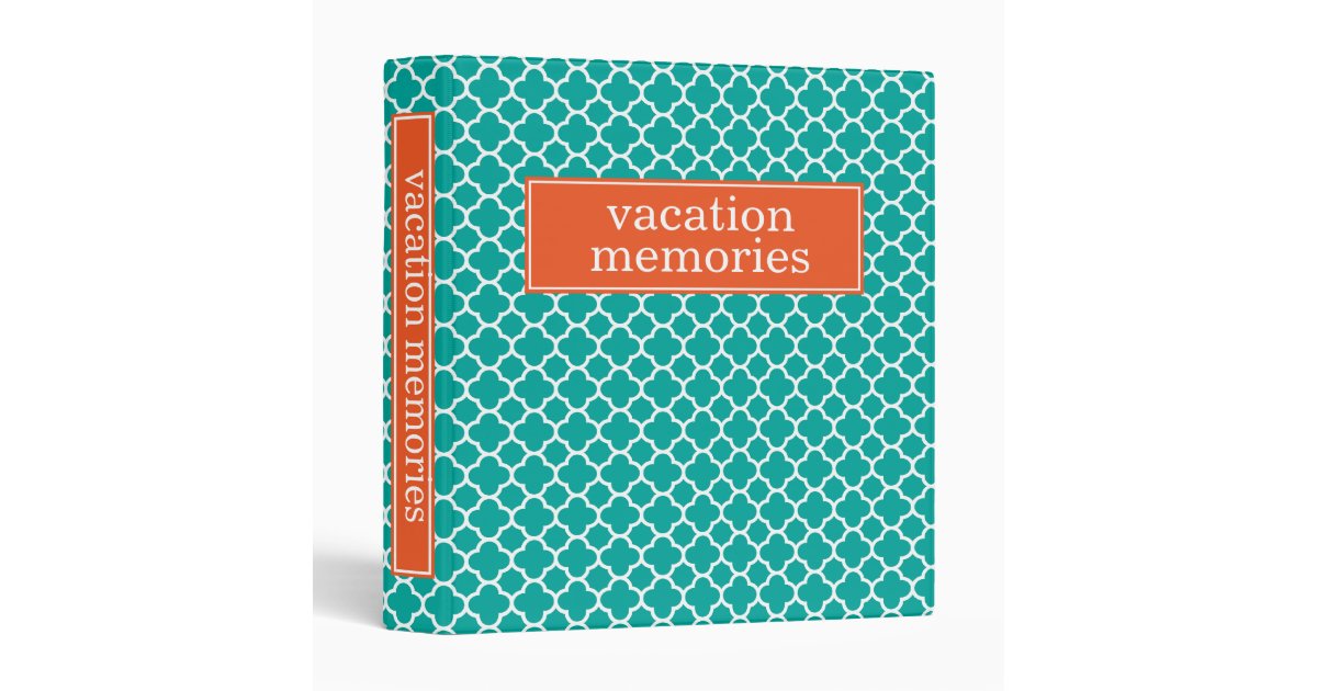 Binder | Turquoise and Orange Quatrefoil | Zazzle