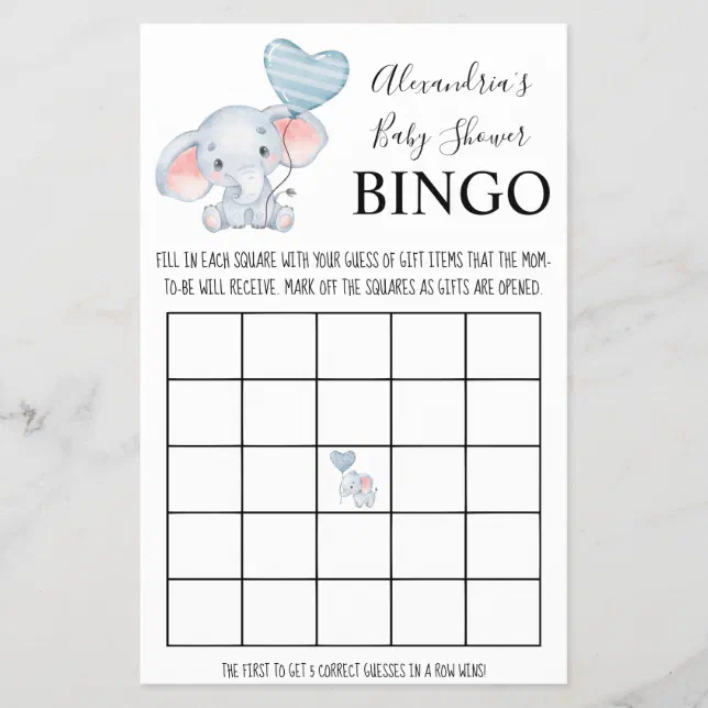 Bingo Baby Elephant Baby Shower Game Card Flyer | Zazzle