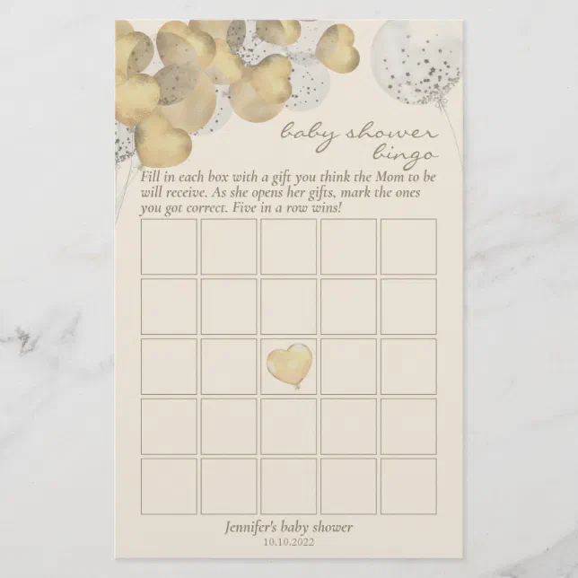 Bingo Baby Shower Game Party Gold Balloons | Zazzle