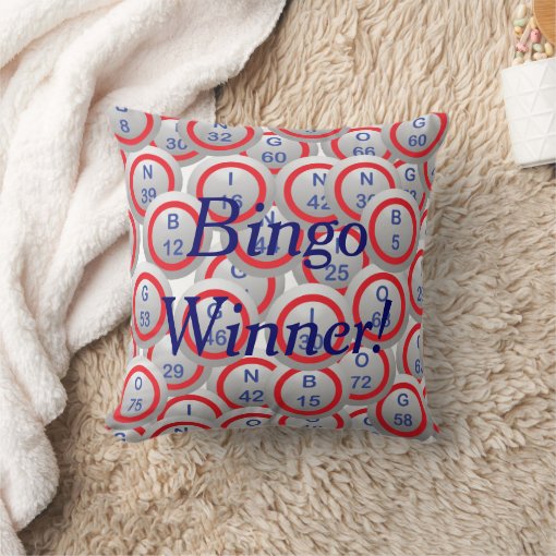 Bingo Balls Bingo Winner in Blue Throw Pillow | Zazzle