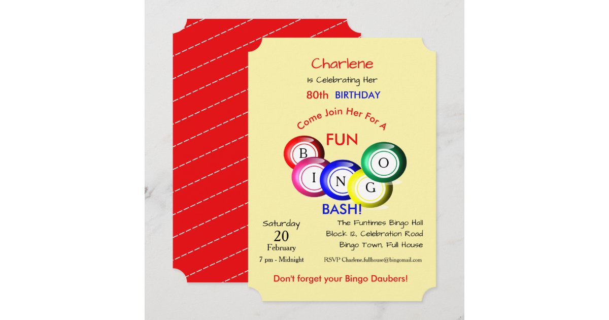 Bingo Bash Theme Fun Colorful Party Invite | Zazzle
