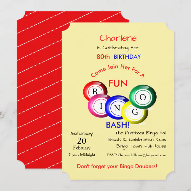 Bingo Bash Theme Fun Colorful Party Invite | Zazzle