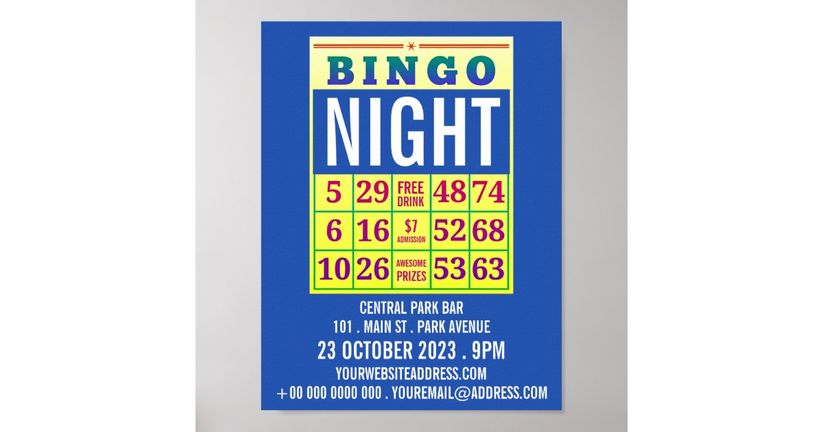 Bingo Card, Bingo Night Advertising Poster | Zazzle