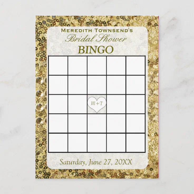 Bingo Card - Gold Sequins | Zazzle