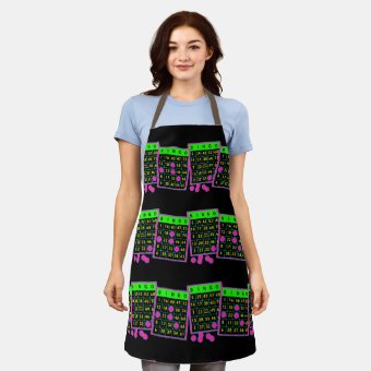 Bingo Cards And Markers Neon Colors on Black Apron | Zazzle