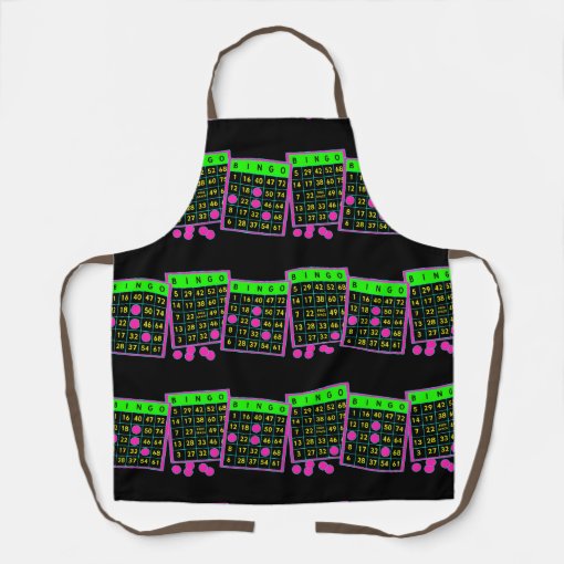 Bingo Cards And Markers Neon Colors on Black Apron | Zazzle