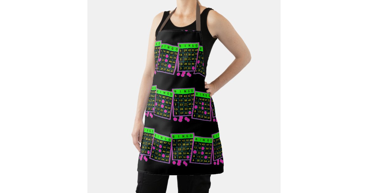 Bingo Cards And Markers Neon Colors on Black Apron | Zazzle