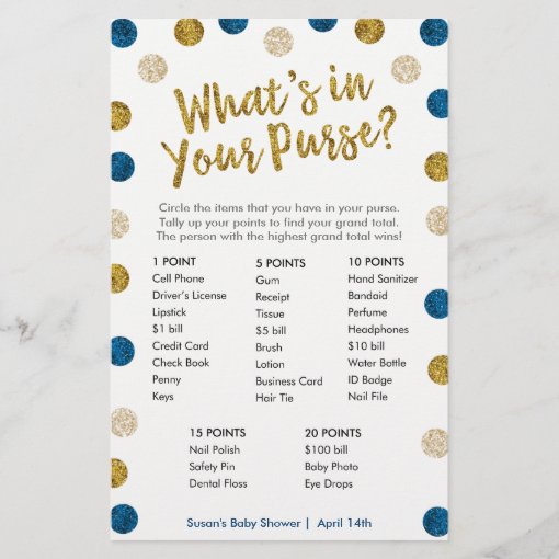 Bingo-Purse Game, 2-Sided Gold & Blue Card | Zazzle