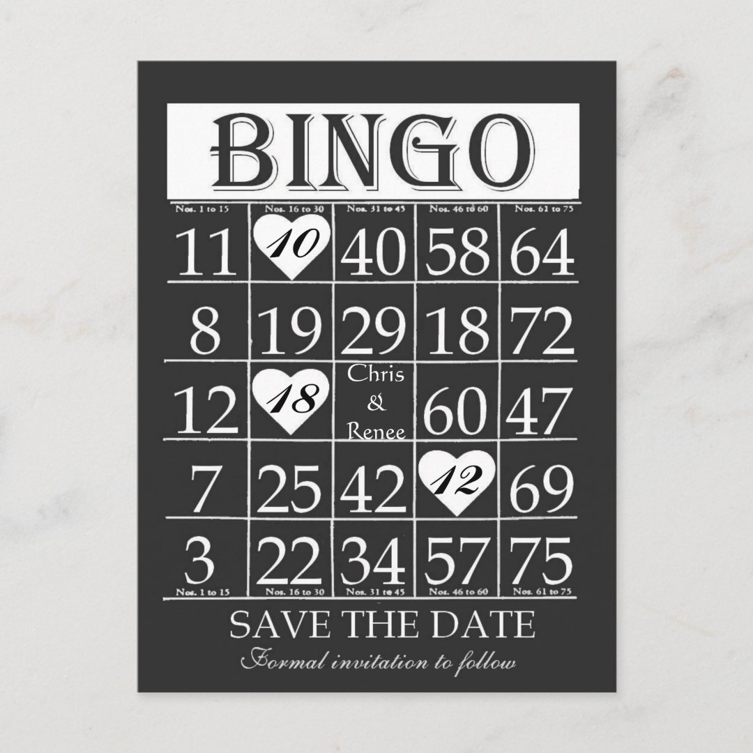 Bingo Save the Date Black & White Postcard | Zazzle
