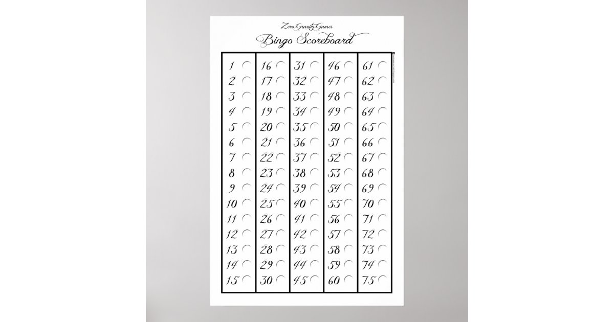Bingo Scoreboard 75 - Zero Gravity Games (1.2") Poster | Zazzle