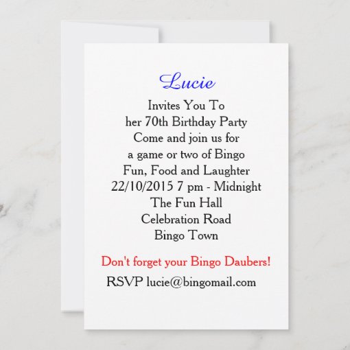 Bingo Themed Party Fun Colorful Invitation | Zazzle