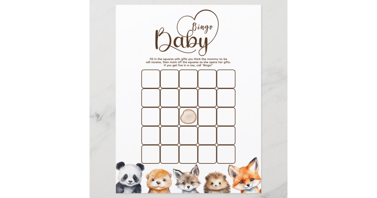 Bingo Woodland Animals Baby Shower Game | Zazzle