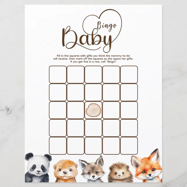 Bingo Woodland Animals Baby Shower Game | Zazzle