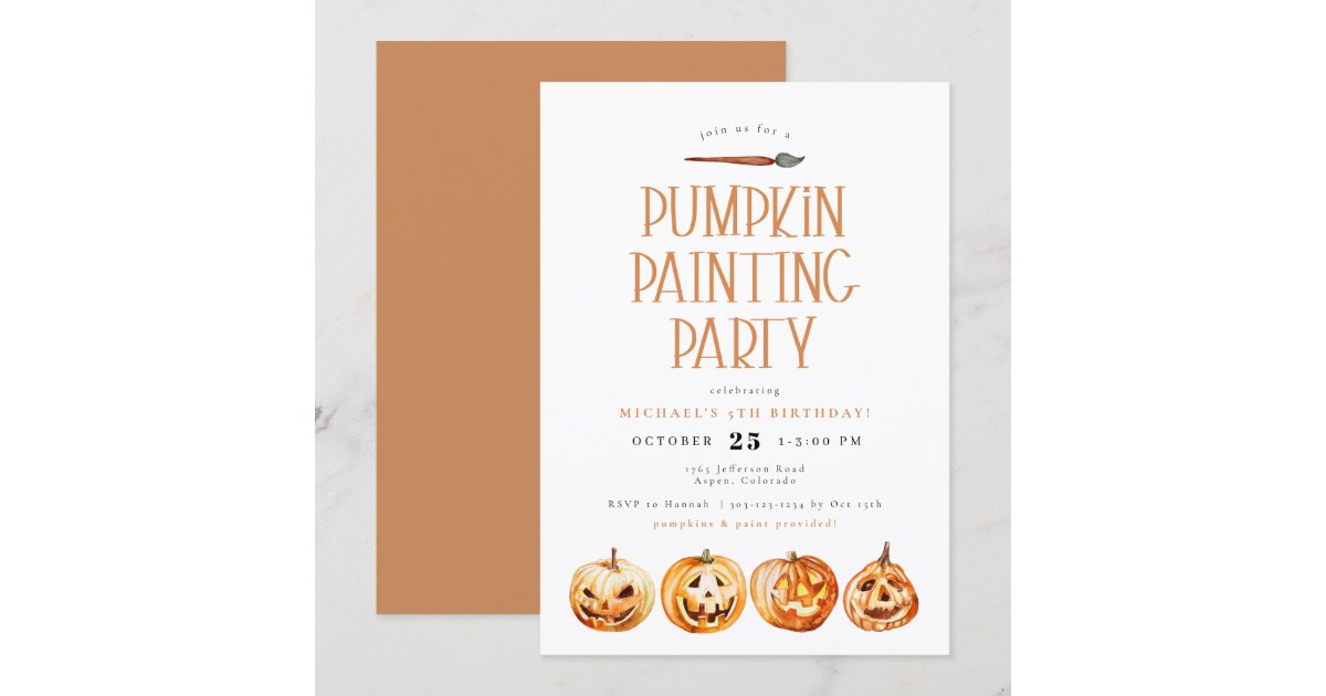BINX Fall Halloween Pumpkin Painting Birthday Invitation | Zazzle