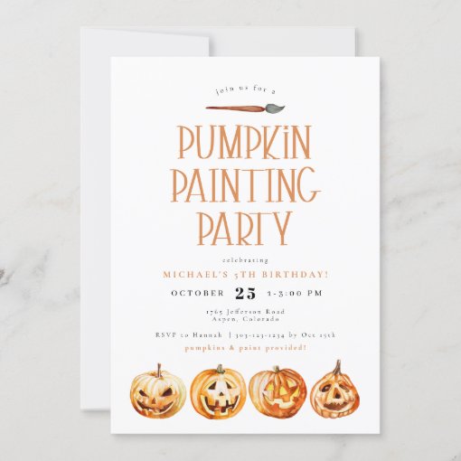 BINX Fall Halloween Pumpkin Painting Birthday Invitation | Zazzle