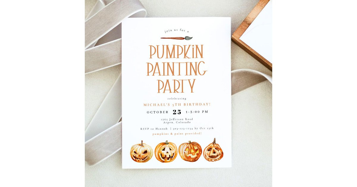 BINX Fall Halloween Pumpkin Painting Birthday Invitation | Zazzle