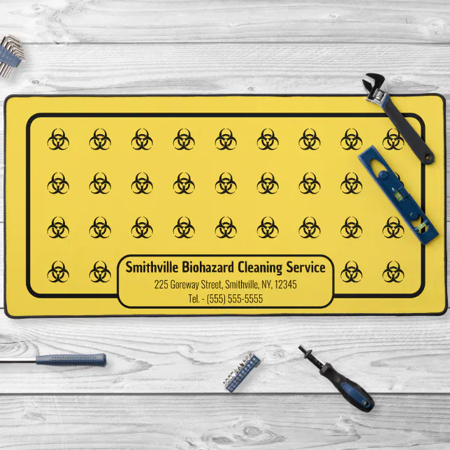 Biohazard Symbols - Black on a Yellow Background Desk Mat | Zazzle