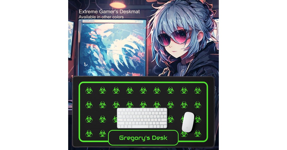 Biohazard Symbols - Green on a Black Background Desk Mat | Zazzle