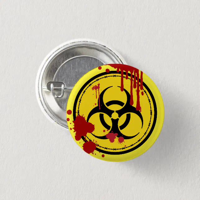 Biohazard Warning Symbol Bloody Zombie Button | Zazzle