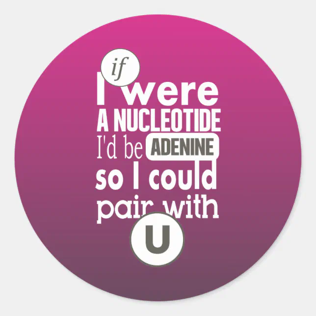 Biology nucleotide adenine pair with uracil U Classic Round Sticker ...