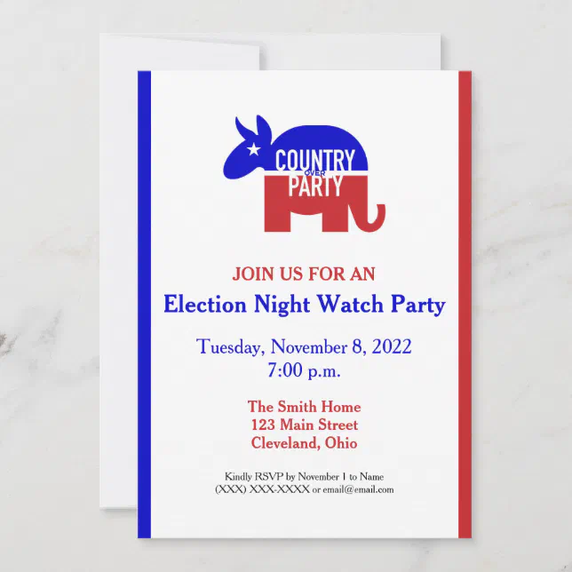 Bipartisan Election Night Watch Party Invitation | Zazzle
