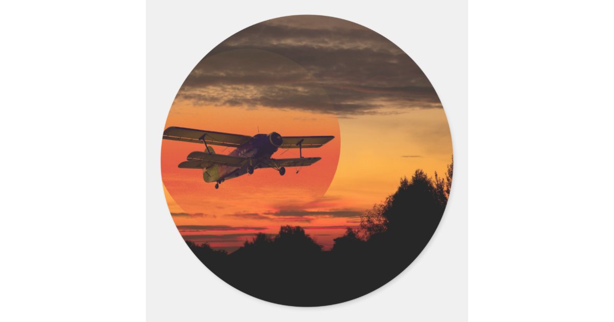 biplane classic round sticker | Zazzle