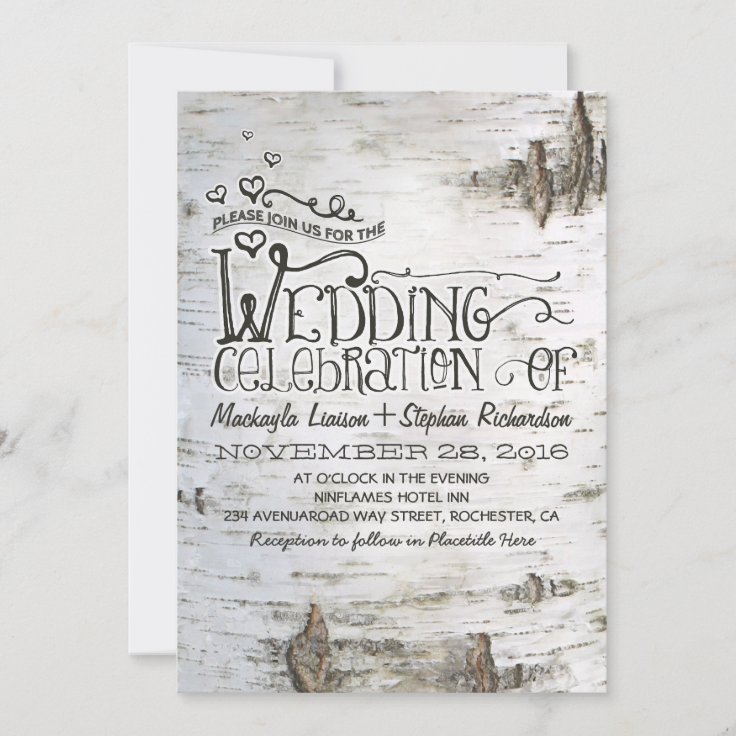 birch bark rustic country wedding invitation | Zazzle