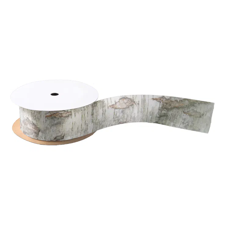 Birch Bark Rustic Satin Ribbon | Zazzle