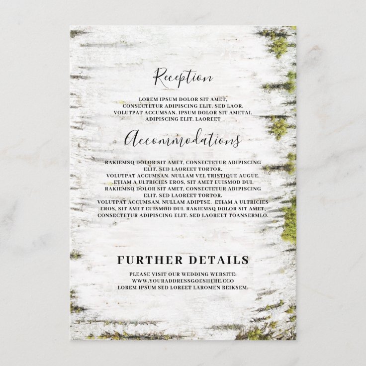 Birch Bark Rustic Wedding Information Guest Enclosure Card | Zazzle