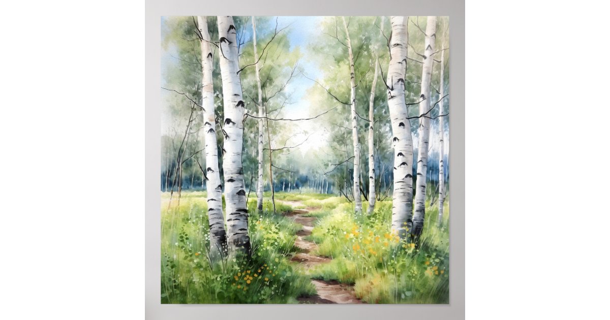 Birch Forest Painting Poster | Zazzle