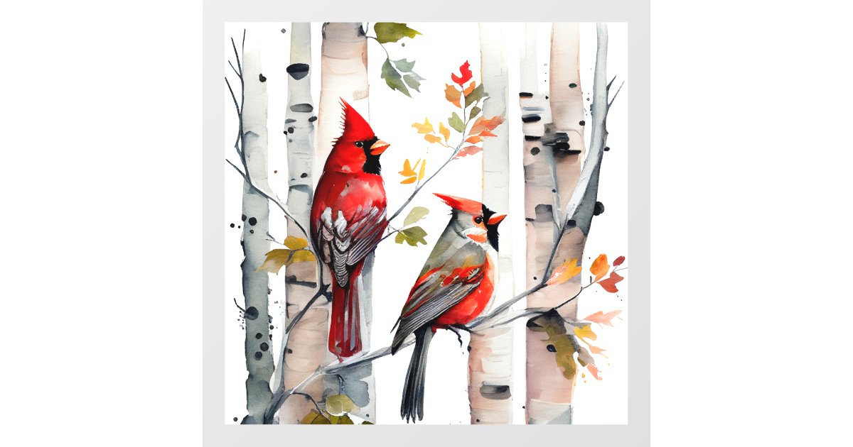 Birch Tree and Cardinals Window Cling | Zazzle