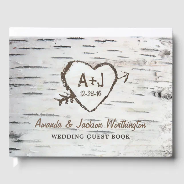 Birch Tree Bark Country Rustic Wedding Guest Book | Zazzle