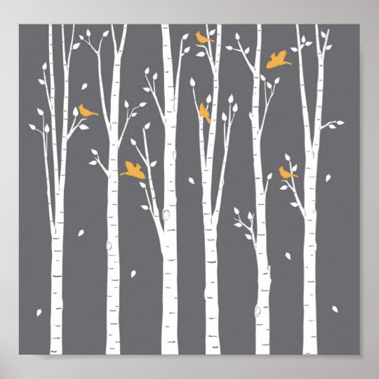 Birch tree birds poster | Zazzle.com
