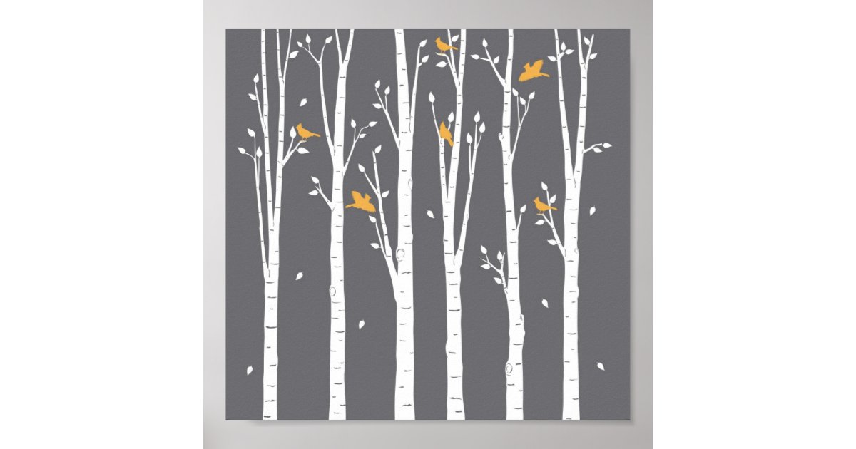 Birch tree birds poster | Zazzle
