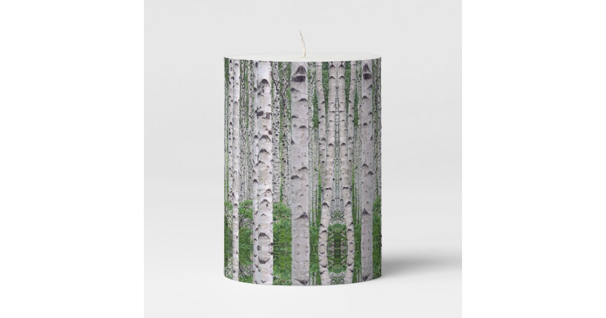 Birch Tree Forest Nature Pillar Candle | Zazzle