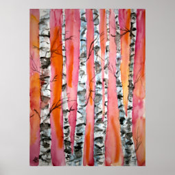 birch tree landscape abstract art print posters | Zazzle