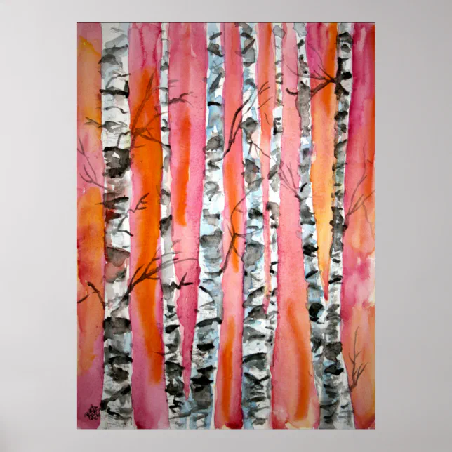 birch tree landscape abstract art print posters | Zazzle
