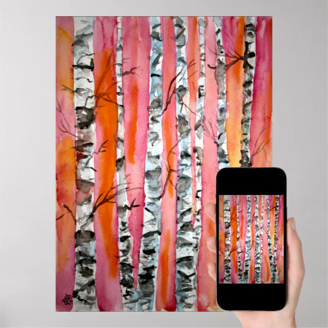 birch tree landscape abstract art print posters | Zazzle