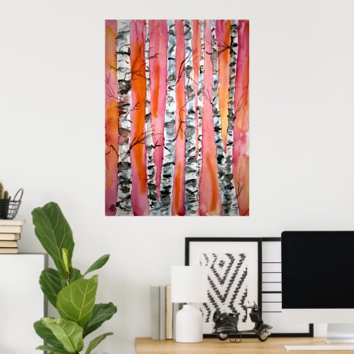 birch tree landscape abstract art print posters | Zazzle