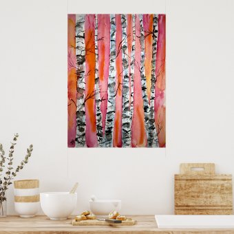 birch tree landscape abstract art print posters | Zazzle