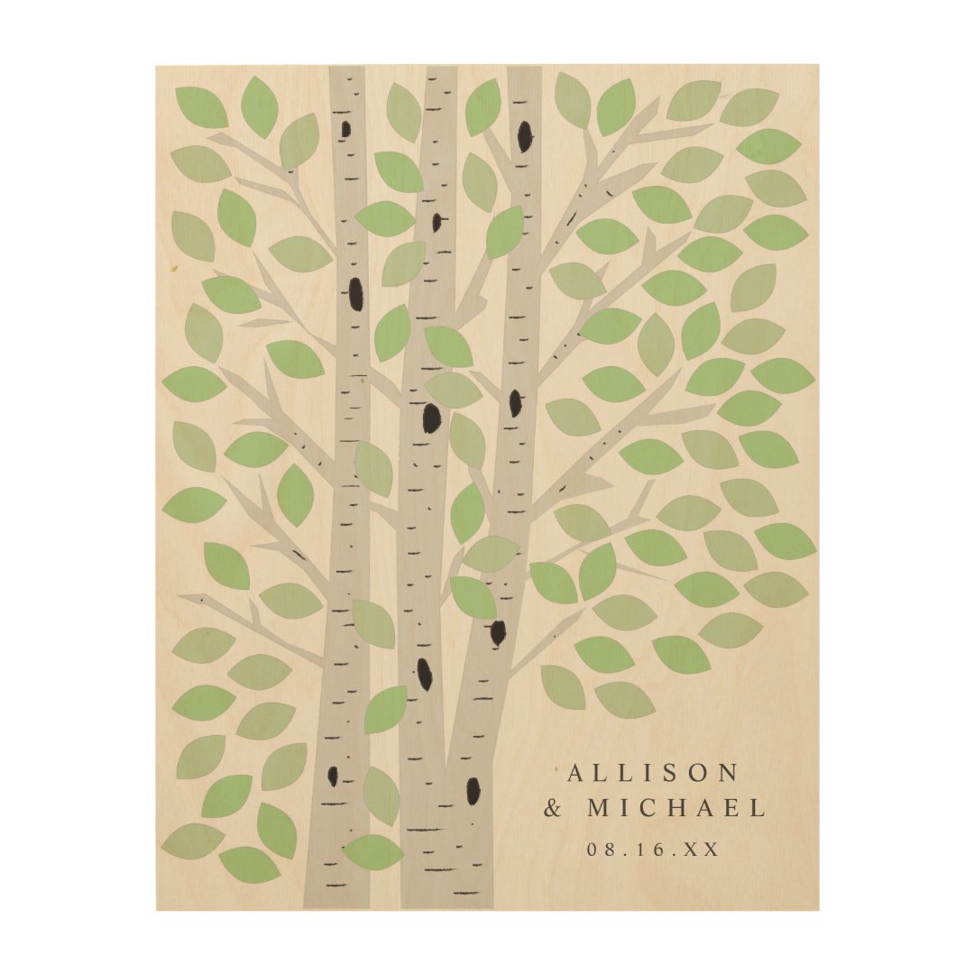 Birch Tree Leaves Wedding Guest Book Wood Sign | Zazzle
