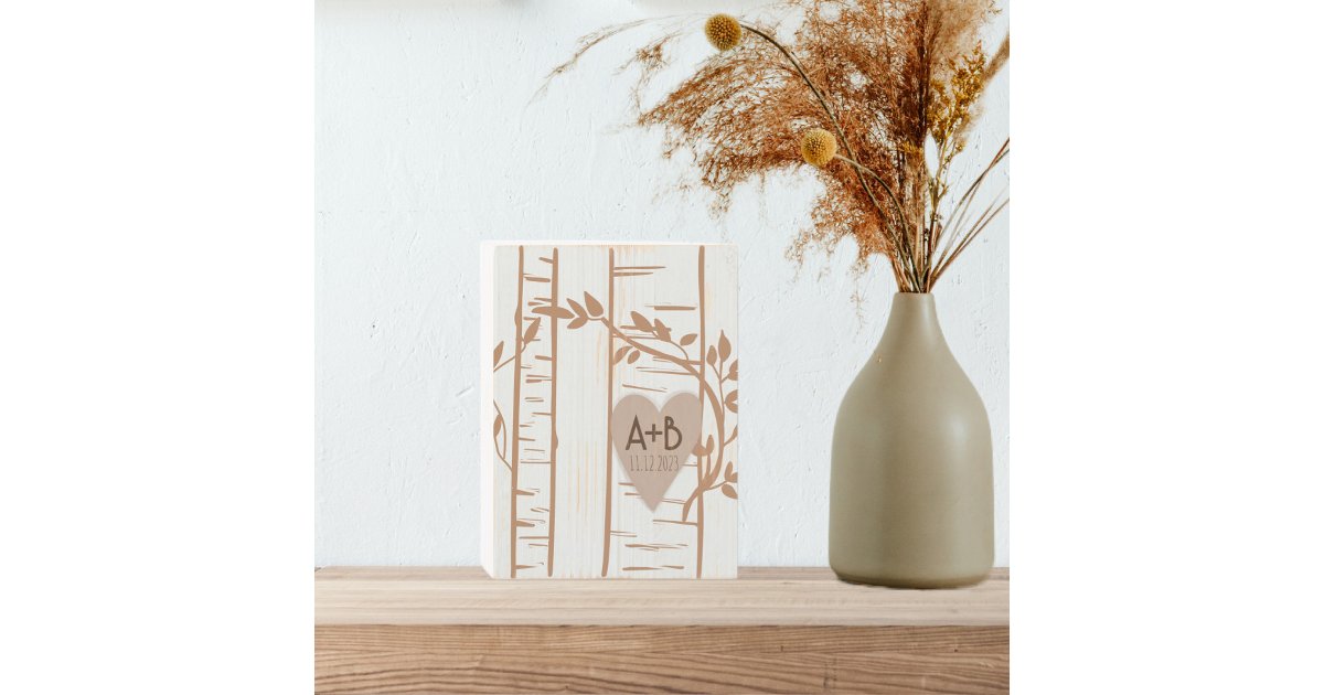 Birch Tree Monogram Couples Wedding Date Wooden Box Sign | Zazzle