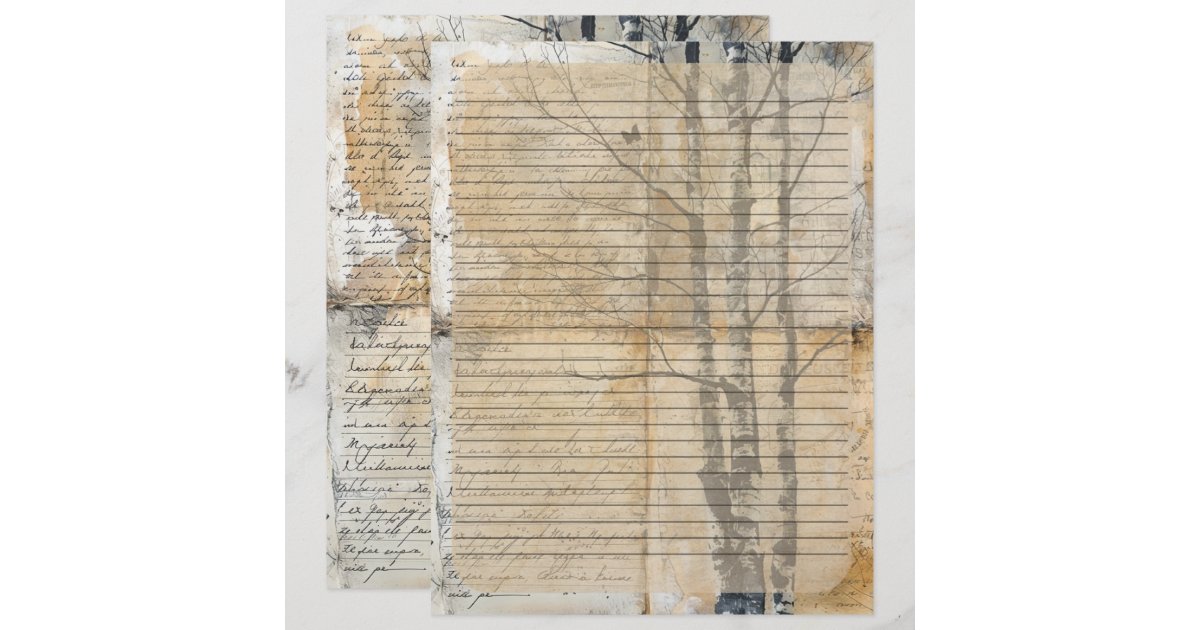 Birch Tree Old Manuscript Letterhead | Zazzle