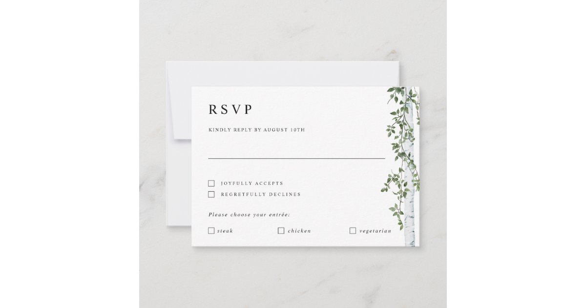 Birch Tree RSVP Card with Meal Preference Wedding | Zazzle
