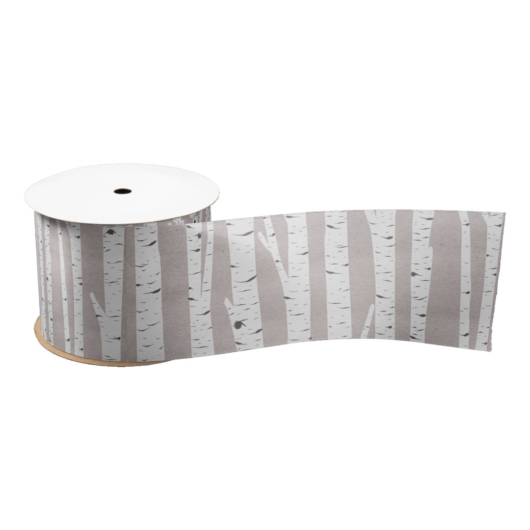 Birch Tree Rustic Woodland Wedding Decor Satin Ribbon | Zazzle
