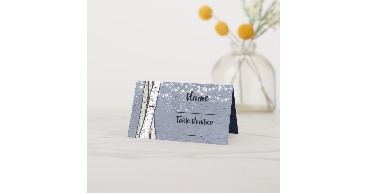 Birch Tree twinkle lights evening table cards | Zazzle