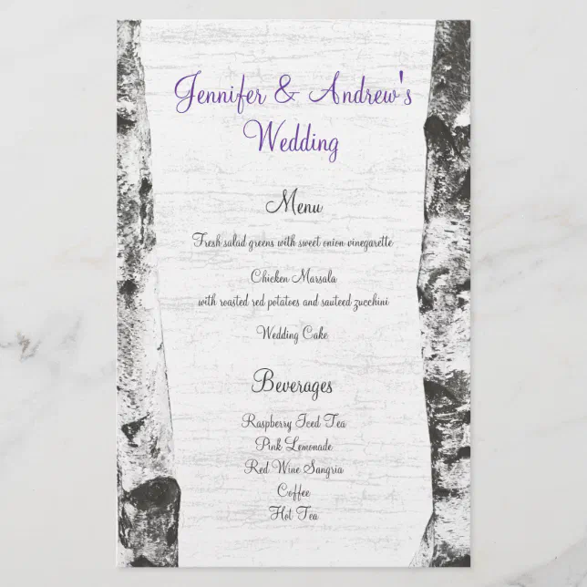 Birch Tree Wedding Menu | Zazzle