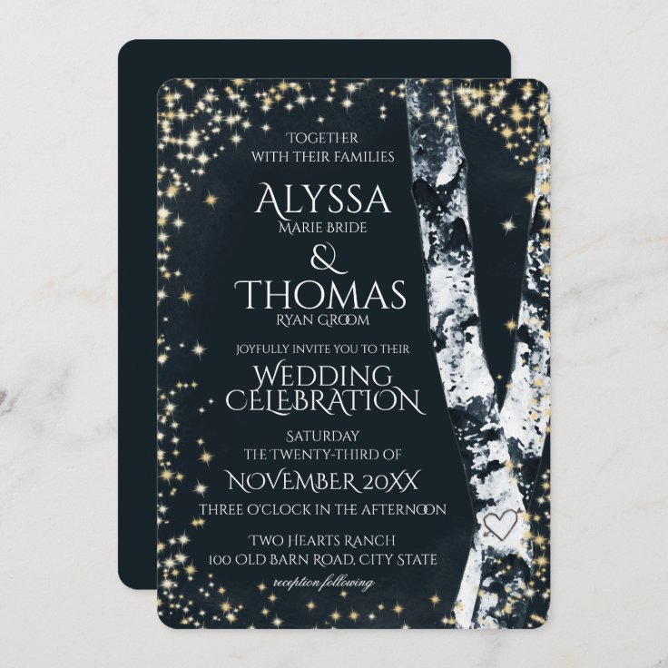 Birch Trees and Sparkle Wedding Invitation | Zazzle