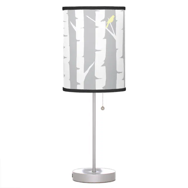 Birch Trees and Yellow Birds Table Lamp | Zazzle