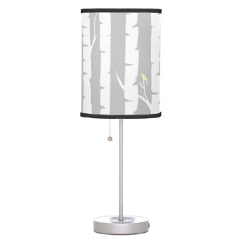 Birch Trees and Yellow Birds Table Lamp | Zazzle